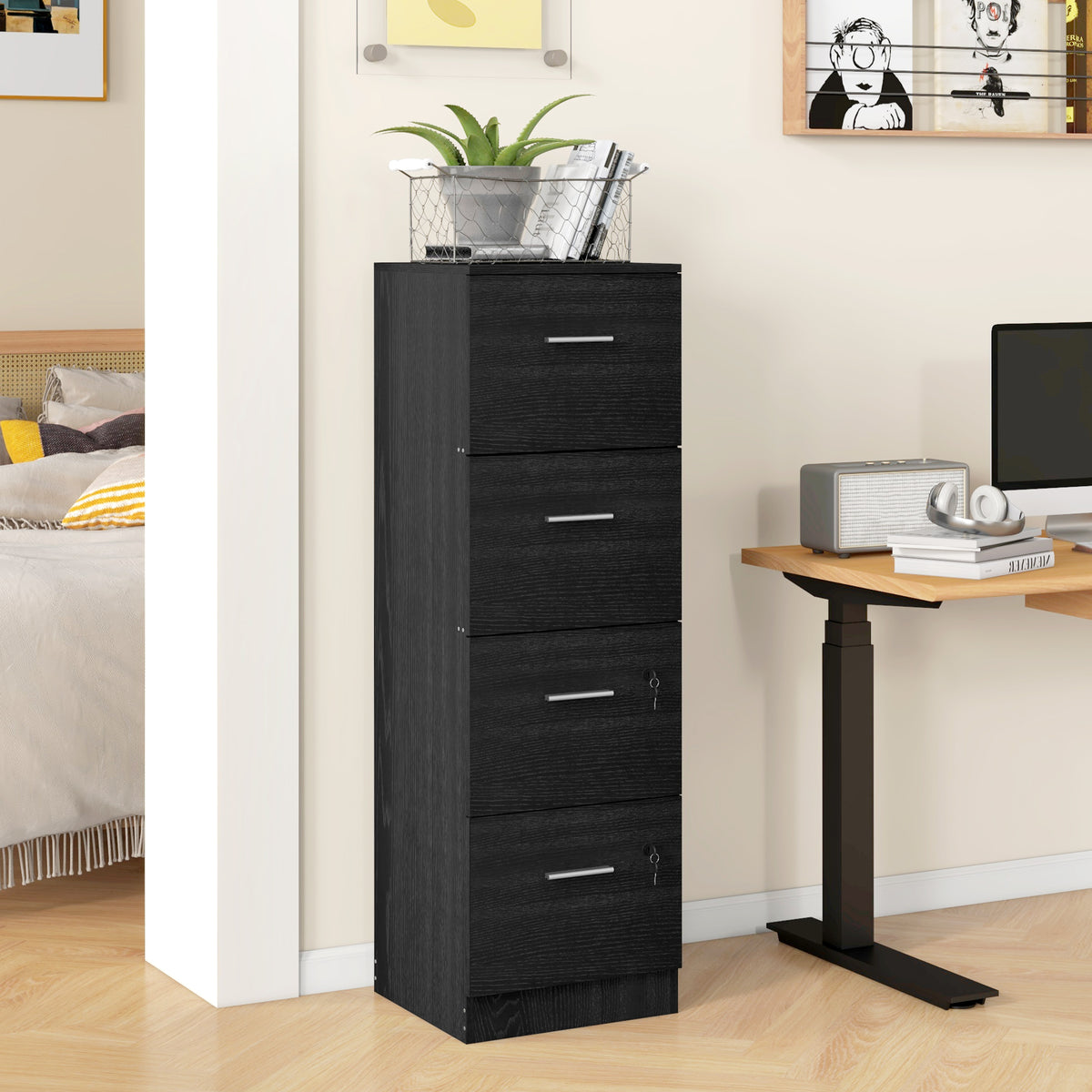 Stylish 4-Drawer Filing Cabinet for Home Office - Black | HOMCOM