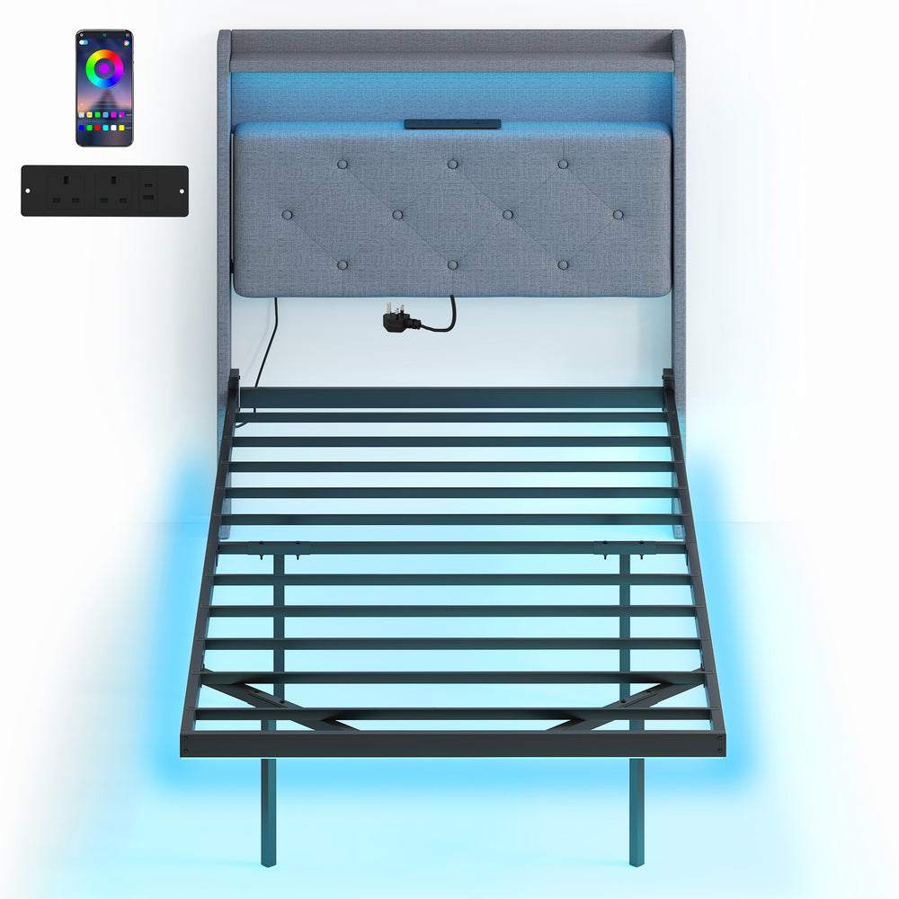 HOMCOM 3ft Single Size Bed Frame, Floating Bed Frame with Music Sync ...