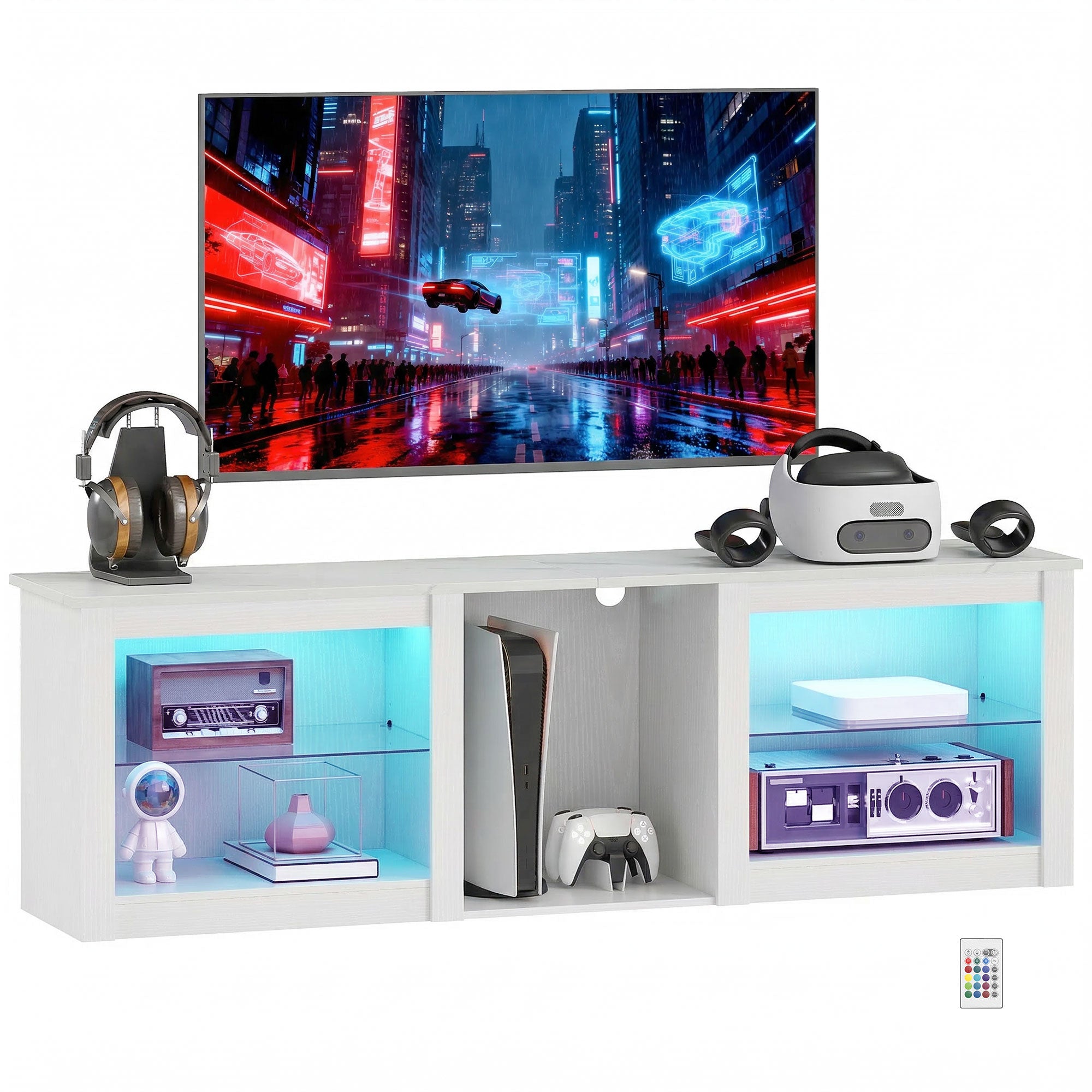 HOMCOM TV Unit with LED Lights for TV up to 70 Inch, 160cm TV Stand ...
