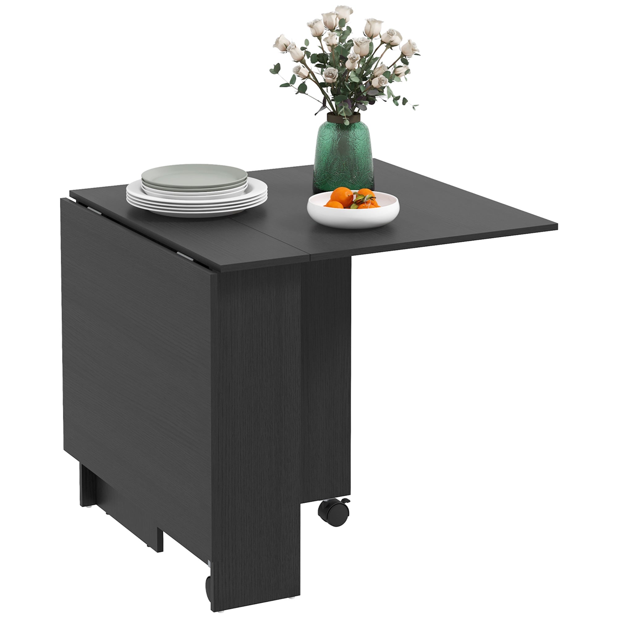 55" Folding Drop Leaf Table with Storage Shelves Space Saving Design,