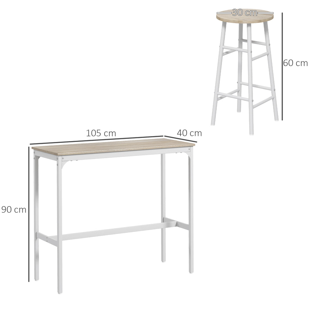 Industrial 3-Piece Bar Table Set for Small Spaces, Oak | HOMCOM