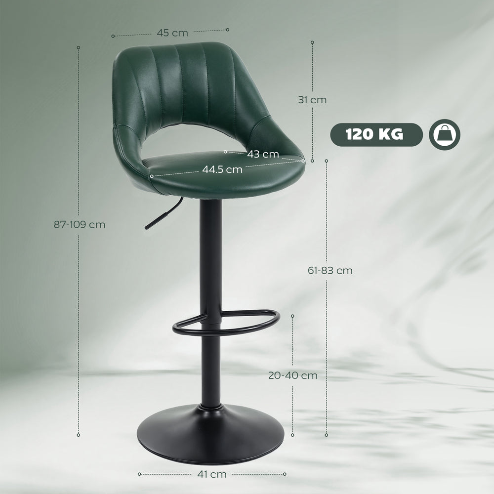 HOMCOM Swivel Bar Stools Set of 2 with Adjustable Height, Dark Green