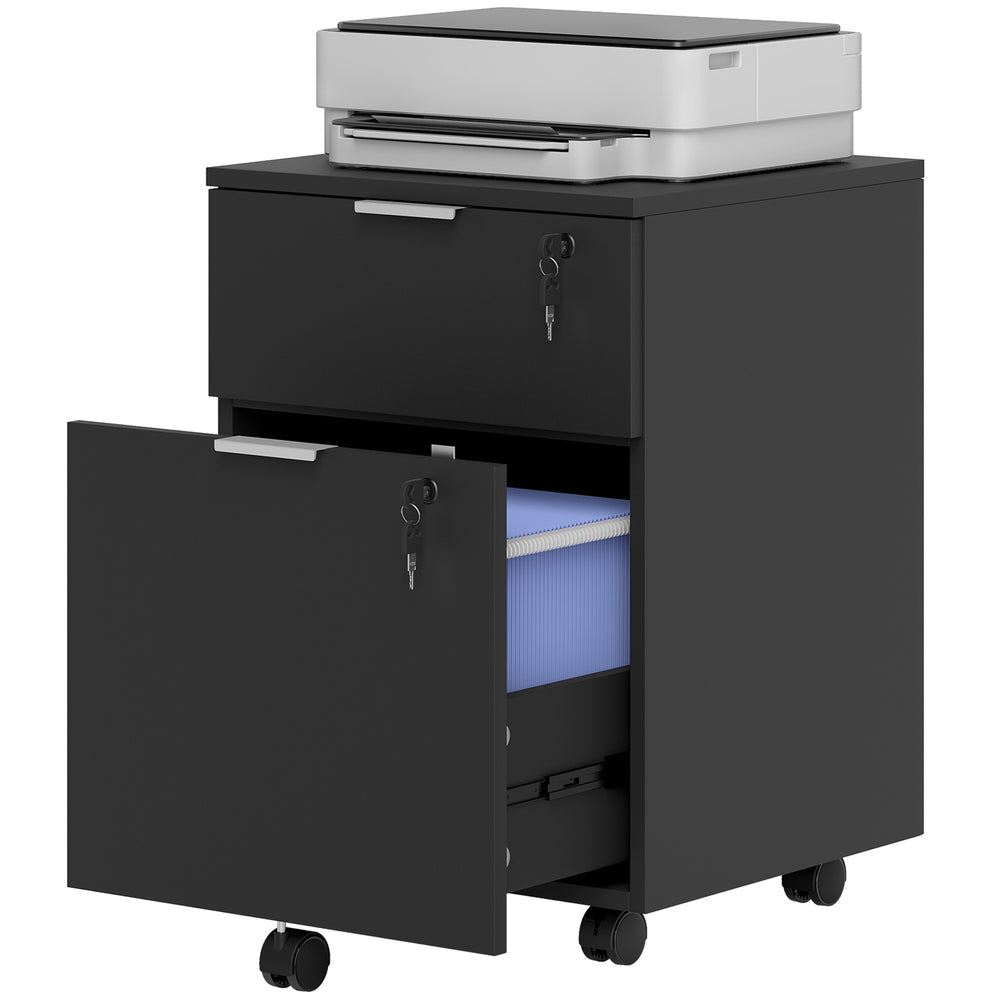 Lockable 2-Drawer Mobile File Cabinet with Wheels, Black | HOMCOM