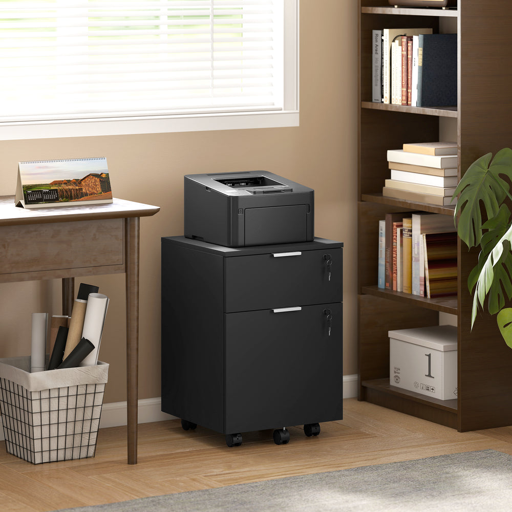 Lockable 2-Drawer Mobile File Cabinet with Wheels, Black | HOMCOM