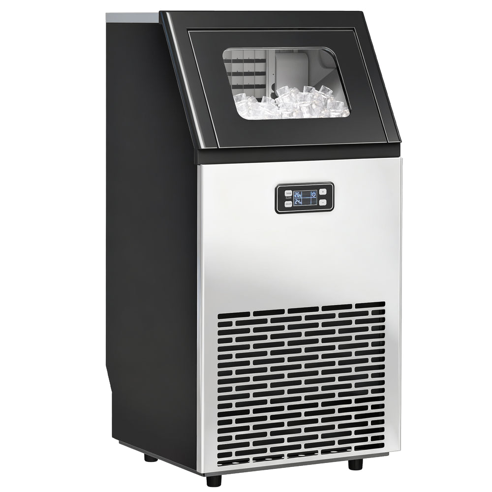HOMCOM Commercial Ice Maker Machine, Freestanding Stainless Steel Ice ...