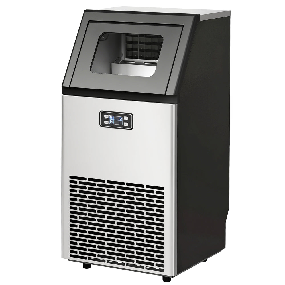 HOMCOM Commercial Ice Maker Machine, Freestanding Stainless Steel Ice ...