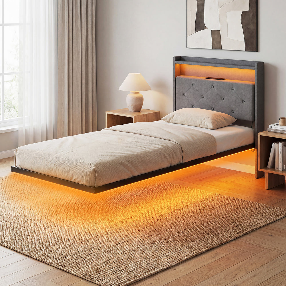 HOMCOM 3ft Single Size Bed Frame, Floating Bed Frame with Music Sync ...