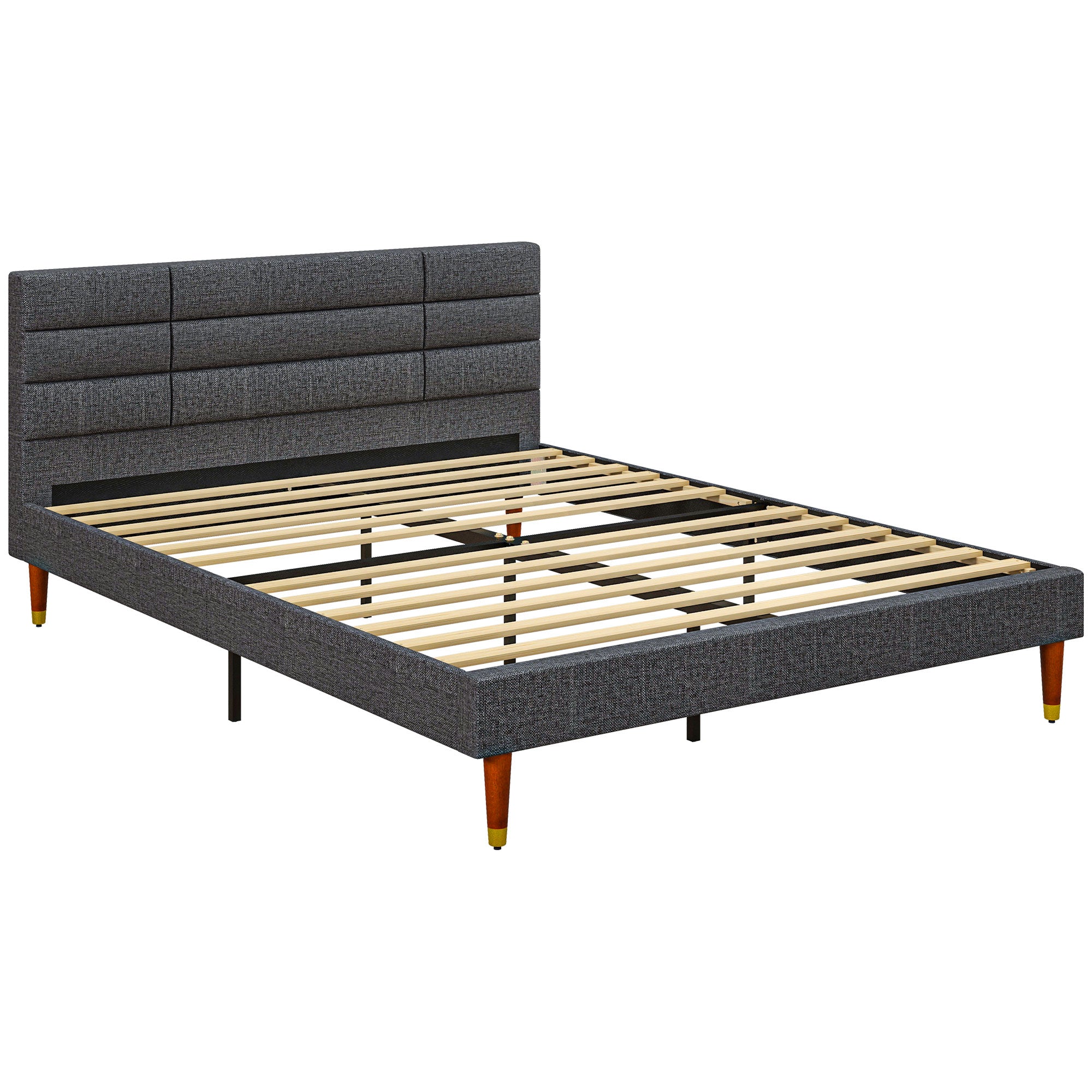 5ft King Bed Frame with Underbed Storage, Upholstered Platform Bed Fra