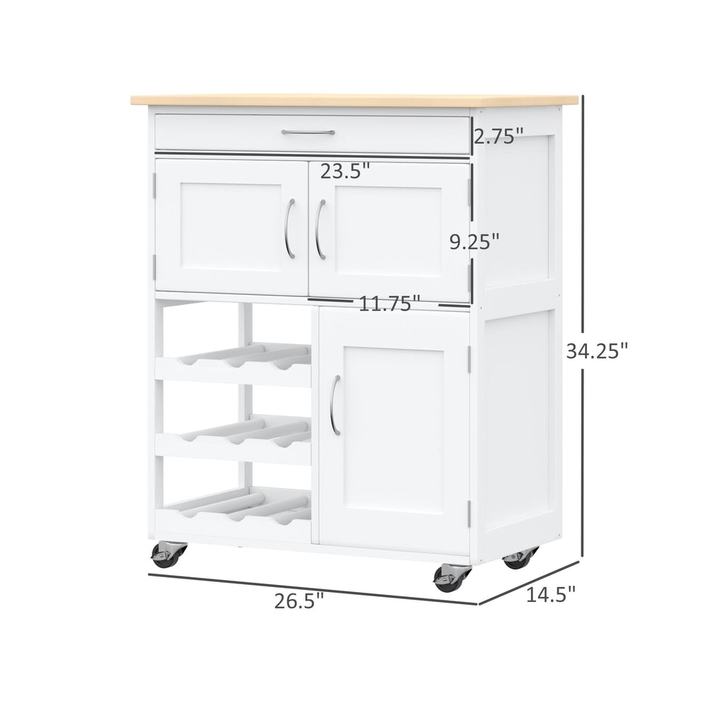 HOMCOM Rolling Kitchen Island with Drawer, 9-bottle Wine Rack, White