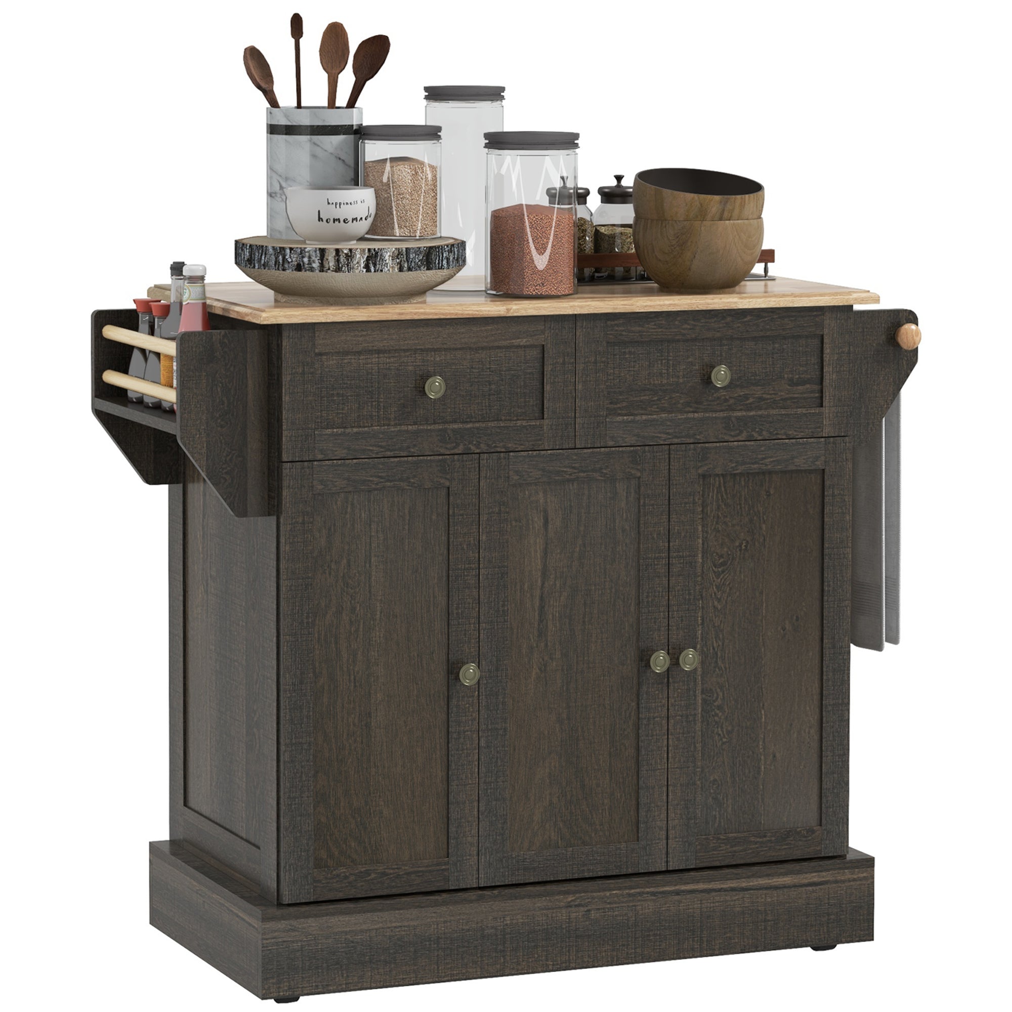 Triple-Cabinet Kitchen Island on Wheels, Kitchen Storage Cabinet with ...