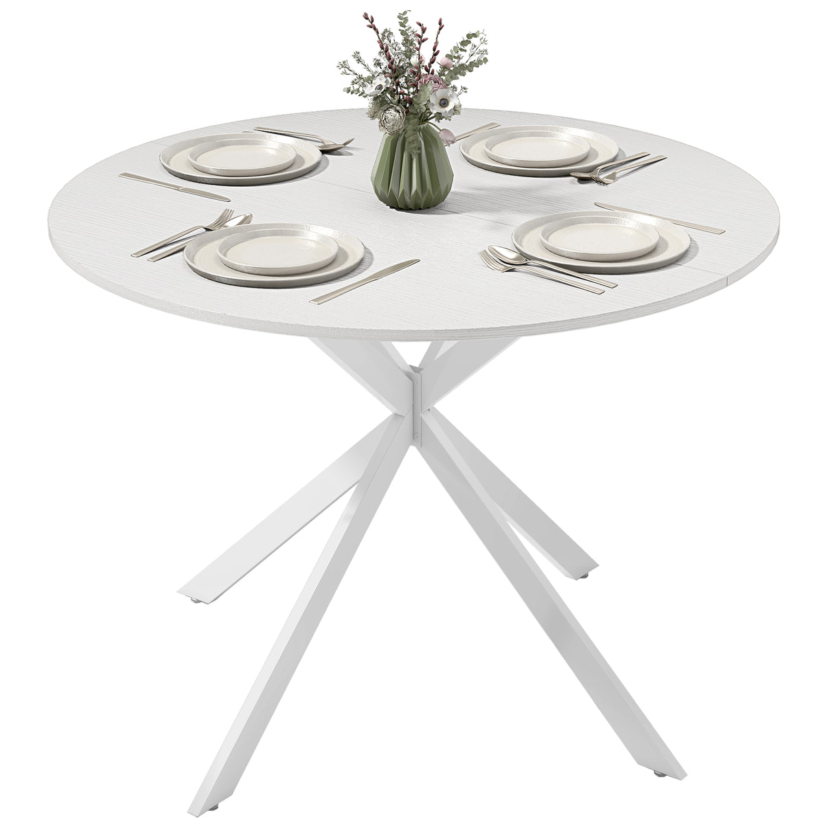 Industrial Round Dining Table for 4 - White Oak Elegance | HOMCOM