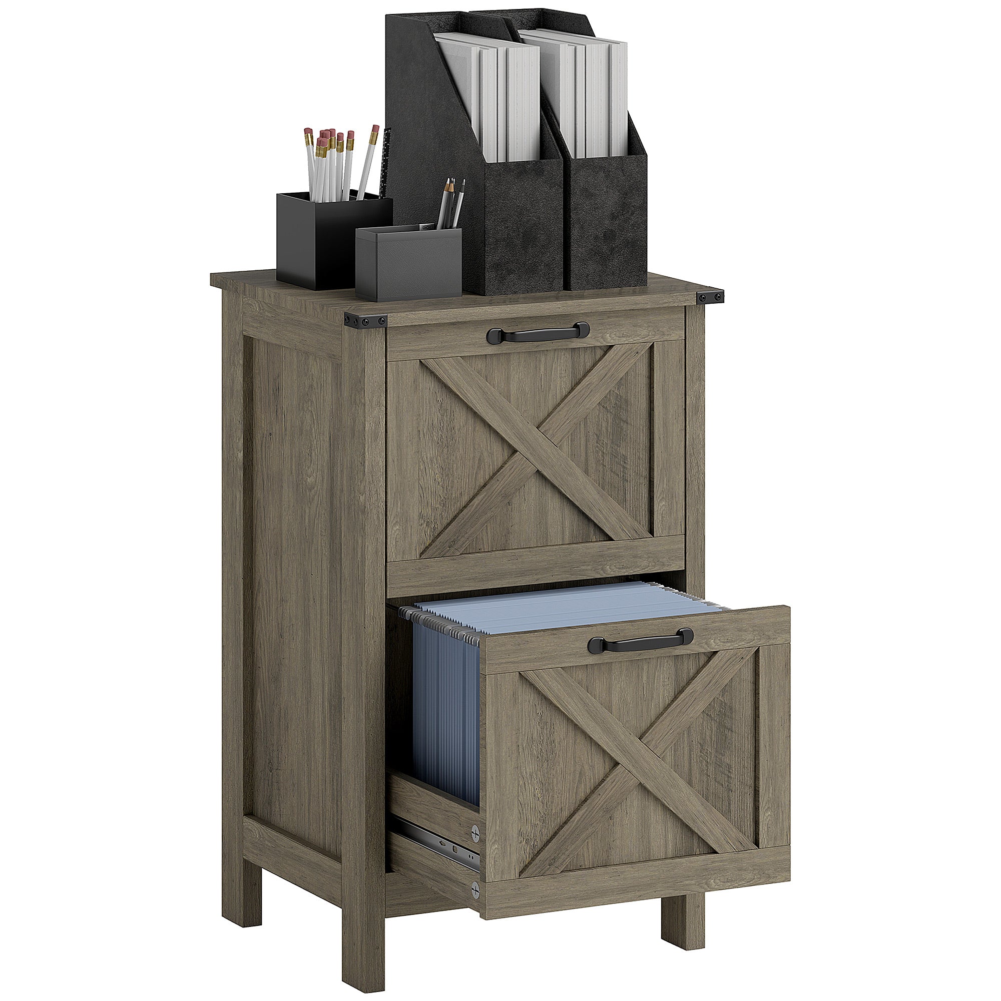 HOMCOM 2 Drawer Vertical File Cabinet with Silent Slides, Rustic ...
