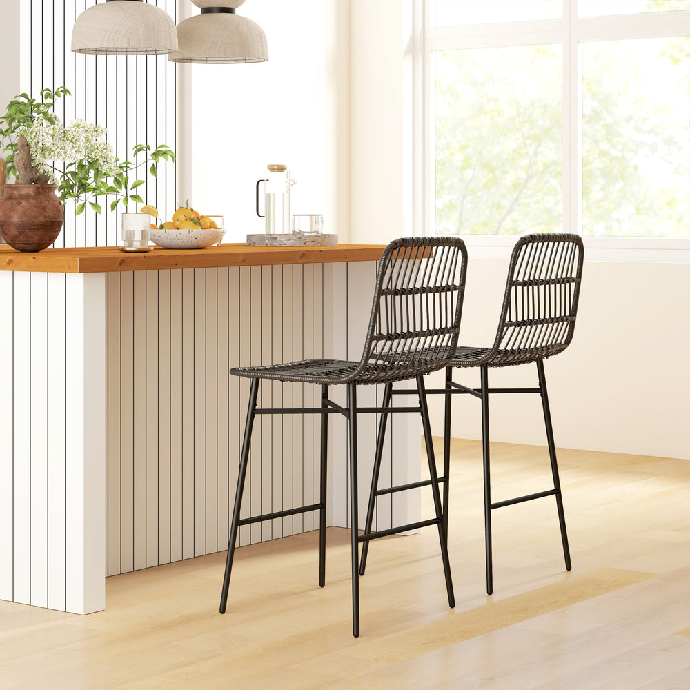 Rattan Counter Height Bar Stools Set of 2 - Black | HOMCOM