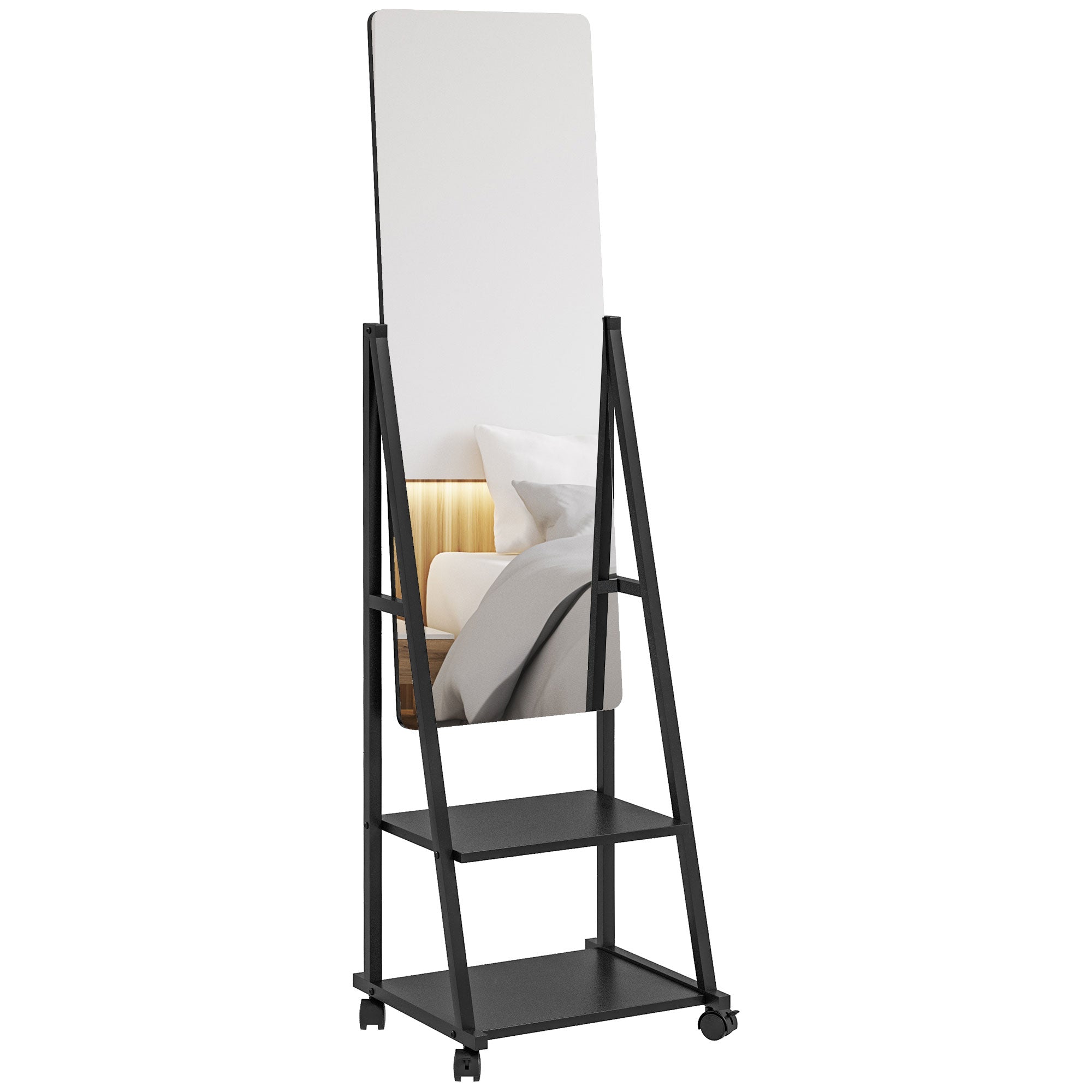 Free Standing Dressing Mirror, Rolling Full Length Mirror on Wheels ...