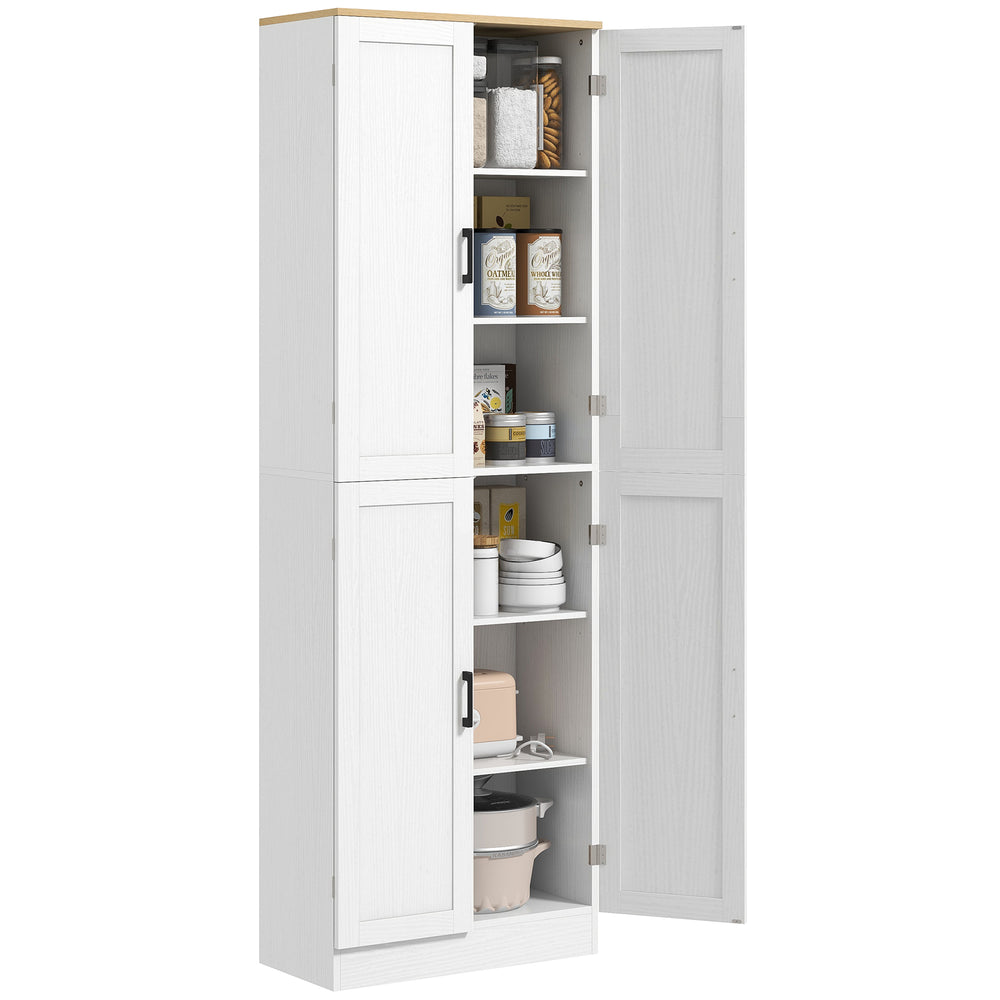 Freestanding Kitchen Pantry - 4 Door Cabinet with Adjustable Shelves
