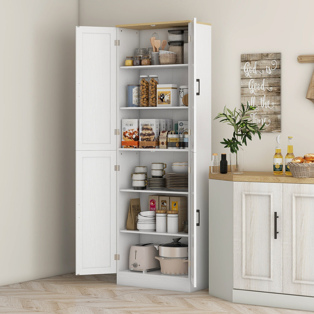 Freestanding Kitchen Pantry - 4 Door Cabinet with Adjustable Shelves