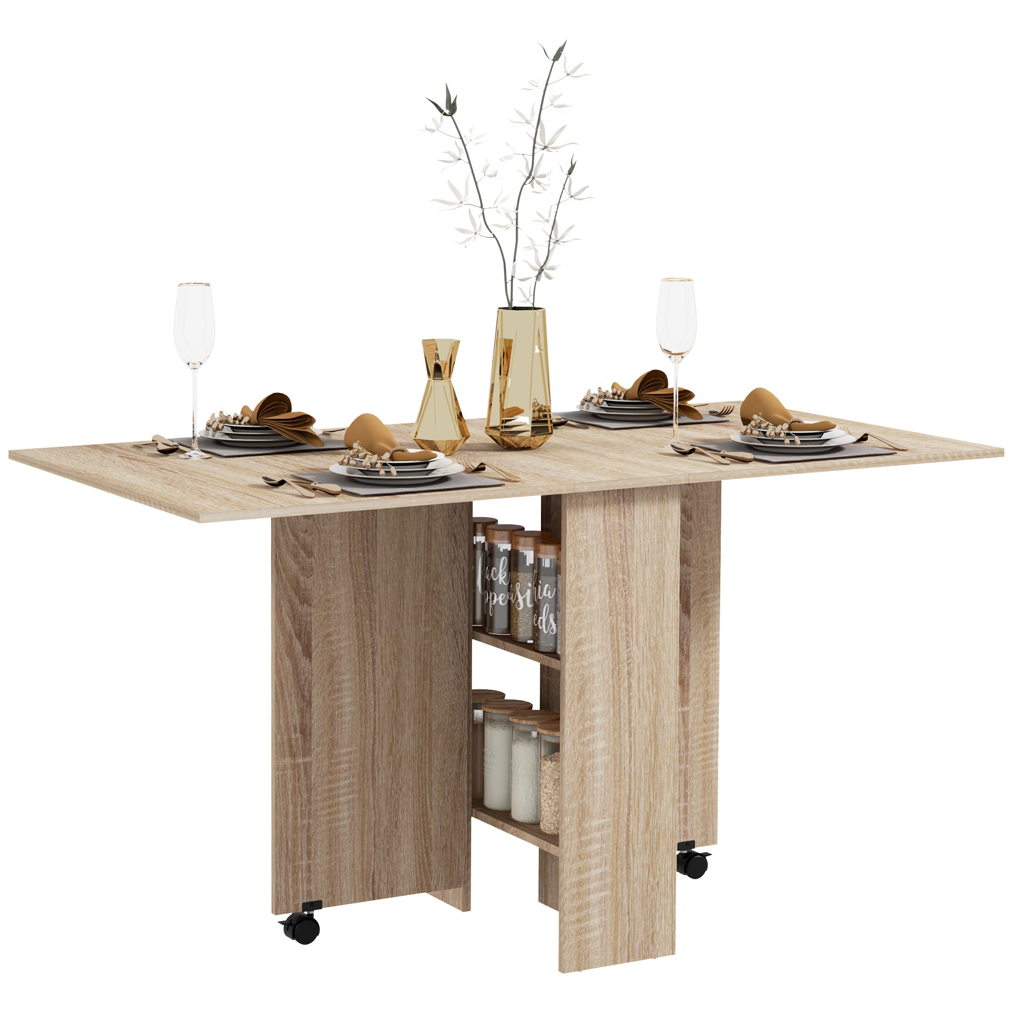 Folding Dining Table, Drop Leaf Table for Small Spaces with 2-tier ...