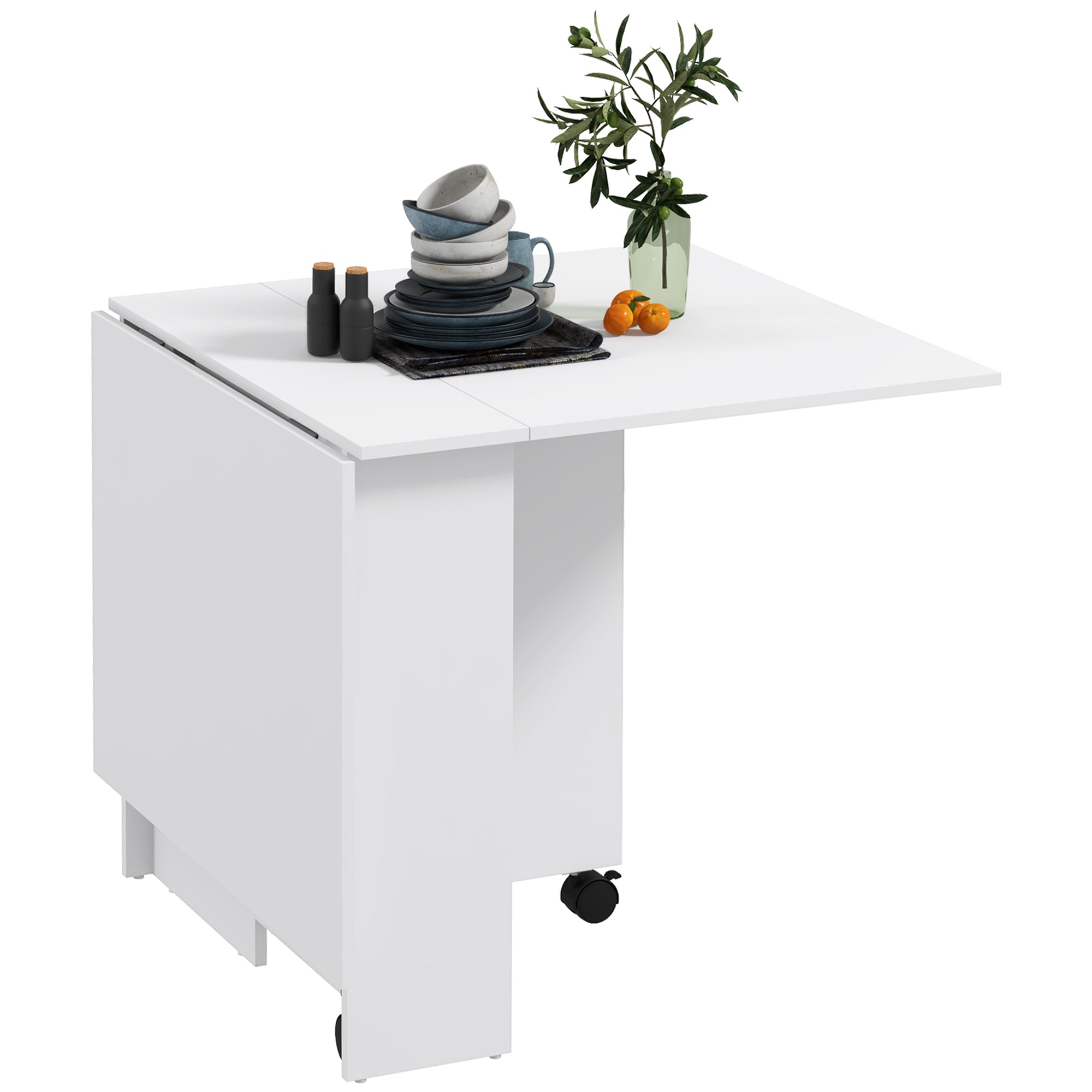 55" Folding Drop Leaf Table with Storage Shelves Space Saving Design,