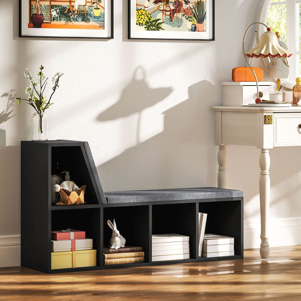 HOMCOM Bookcase Storage Shelf with Cushioned Reading Seat, Bookshelf ...