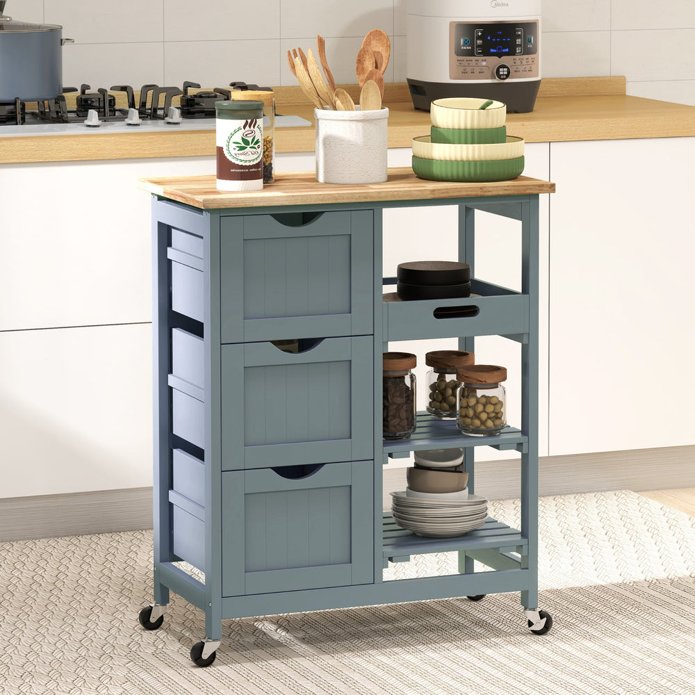 HOMCOM Kitchen Island with Wood Top, Shelves & Drawers, Gray