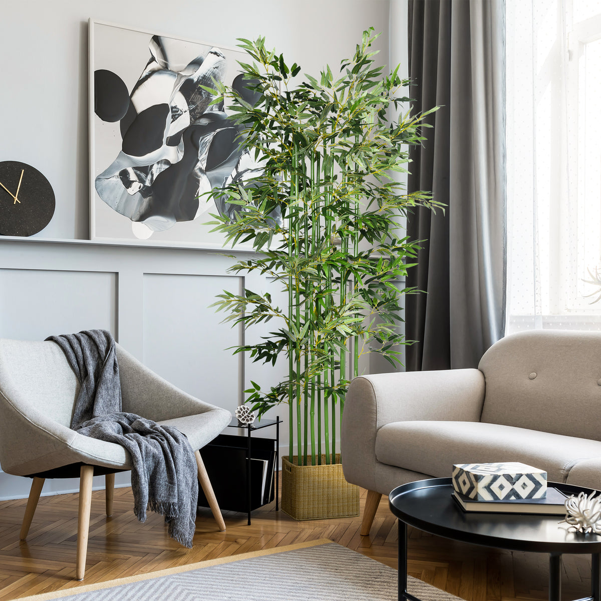 HOMCOM 5ft Tall Artificial Bamboo Tree, Fake Bamboo Plant with ...