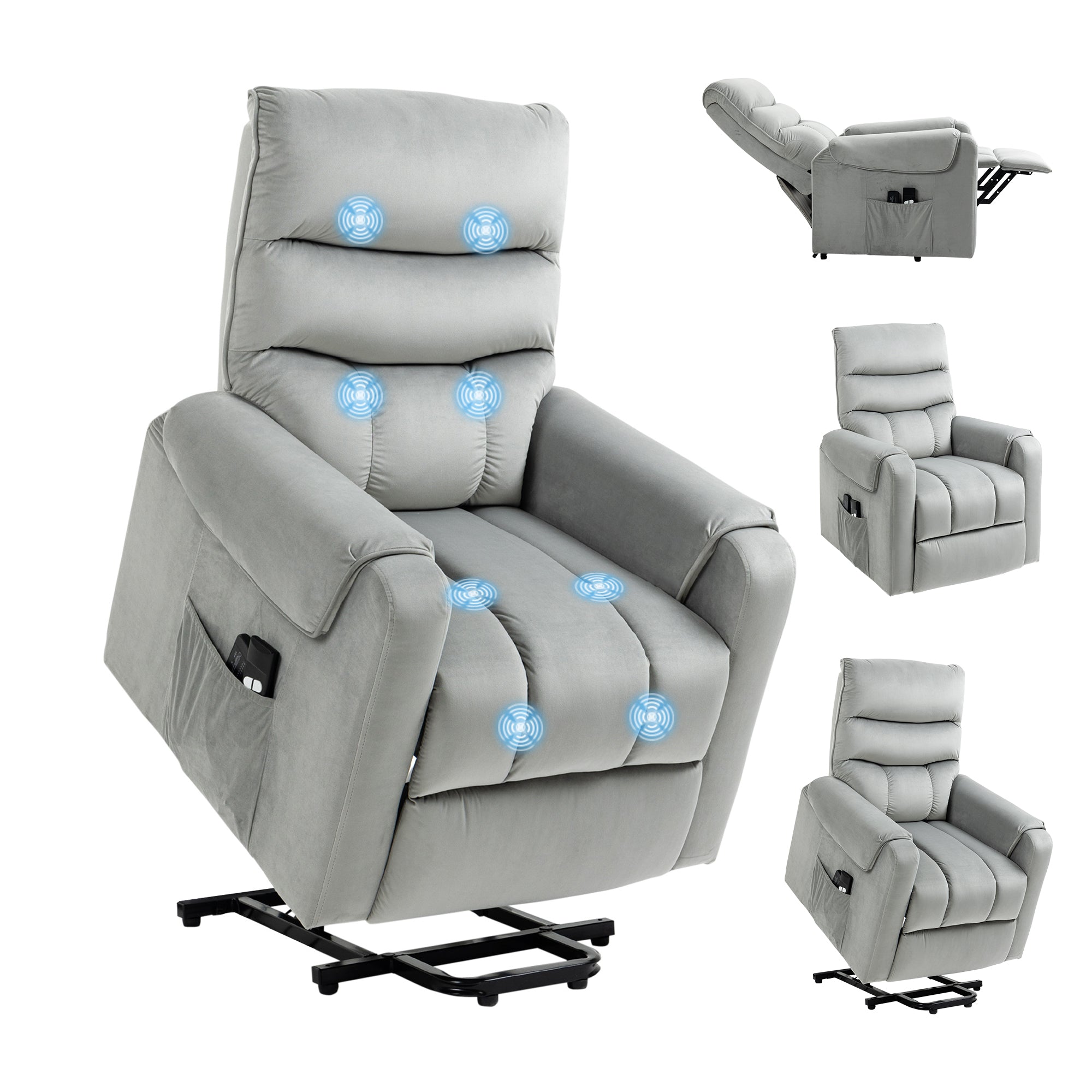 Electric Lift Recliner Chair with Massage - Grey | HOMCOM