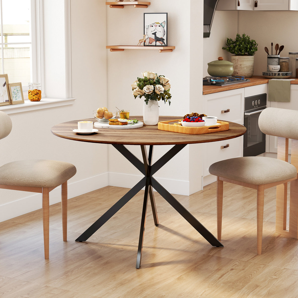 Stylish Industrial Round Dining Table for 4 - Dark Brown | HOMCOM